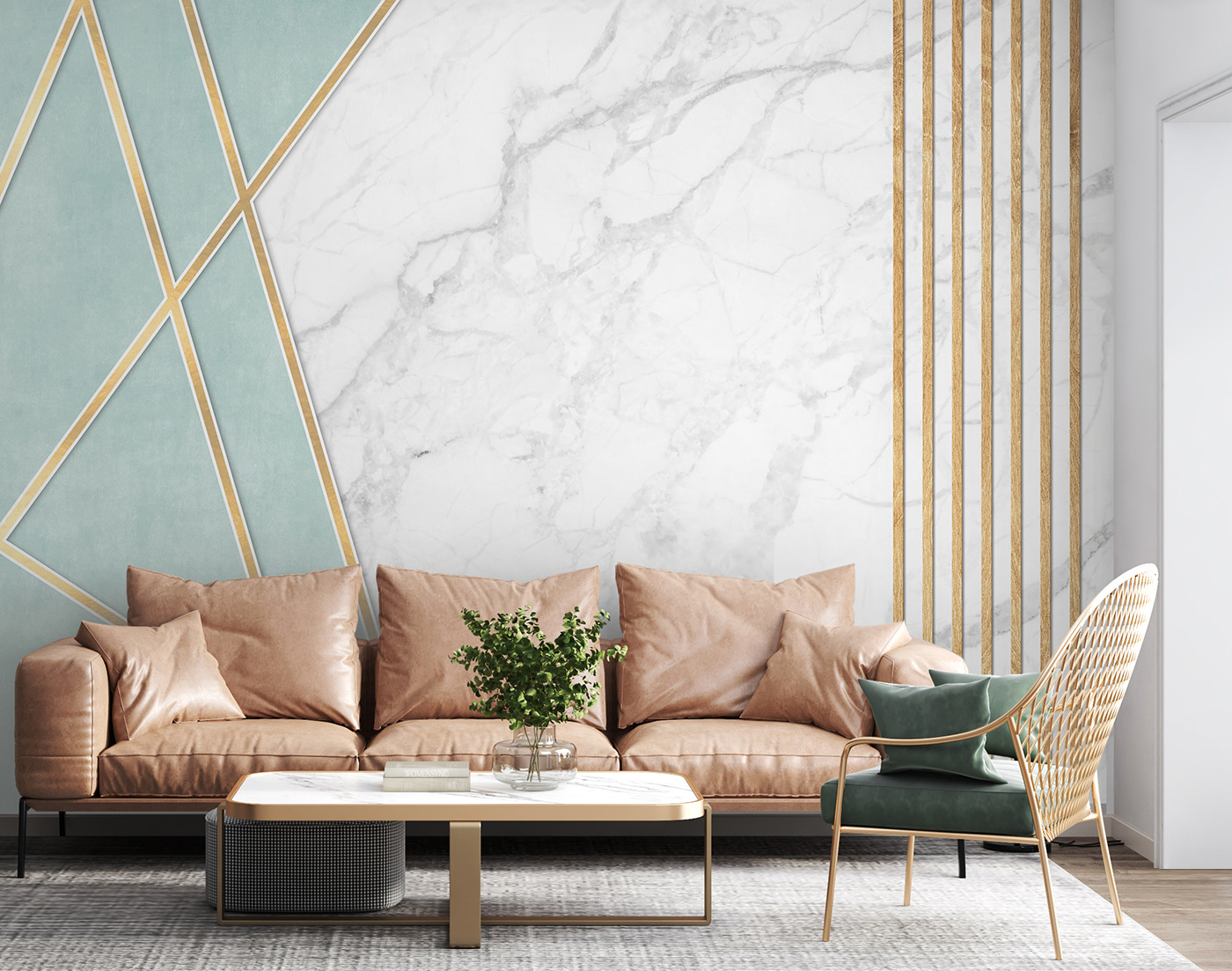 Wall Mural Photo Wallpaper Marble background with geometry and golden ...