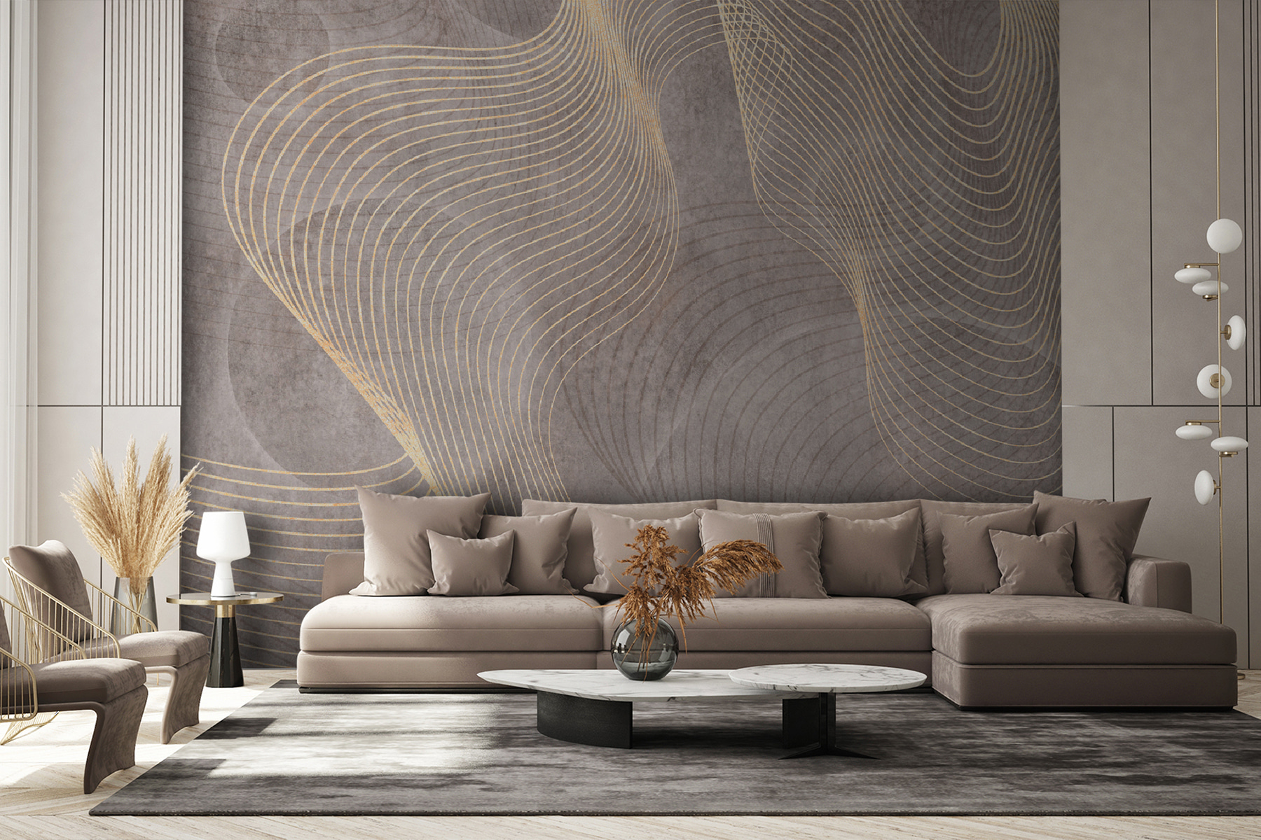 Wall Mural Photo Wallpaper Wavy lines in sandy and beige colors Nr ...