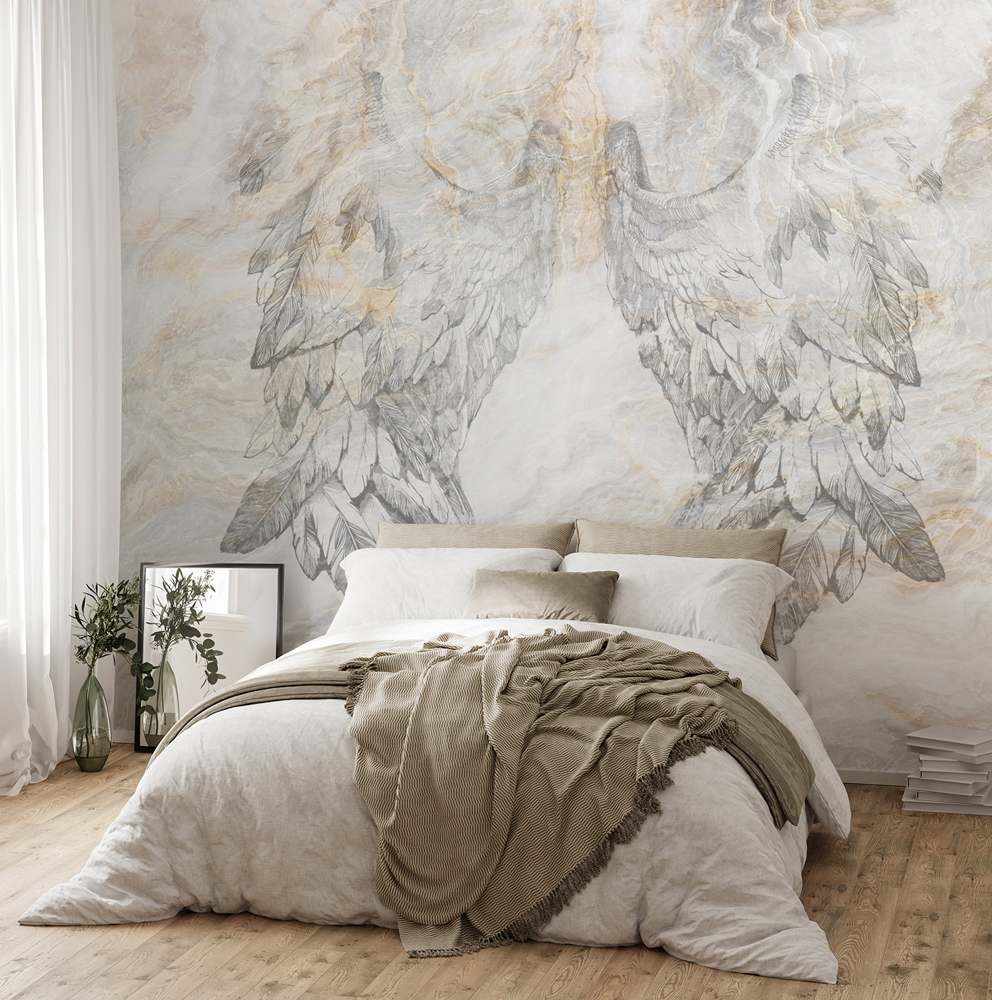 Wall Mural Photo Wallpaper Angel wings on marble background Nr. u97552 ...