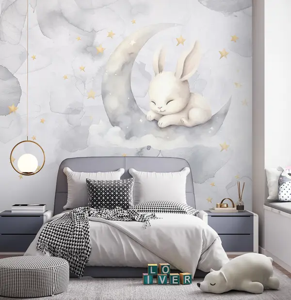 Wall Mural Photo Wallpaper Sleeping bunny in watercolor Nr. u97739 ...