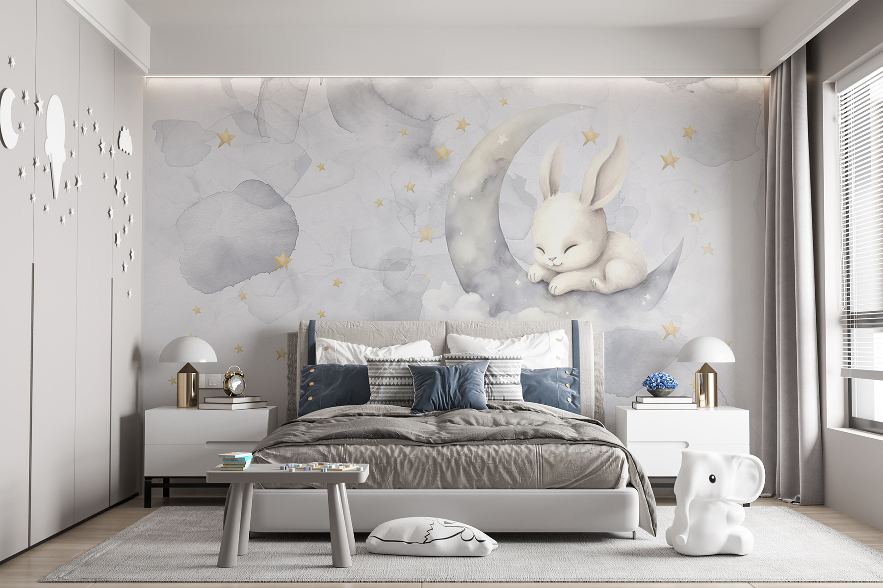 Wall Mural Photo Wallpaper Sleeping bunny in watercolor Nr. u97739 | Uwalls