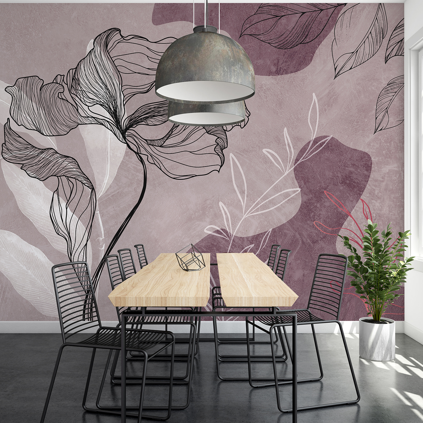 Wall Mural Photo Wallpaper Boho style plants in pink colors Nr ...