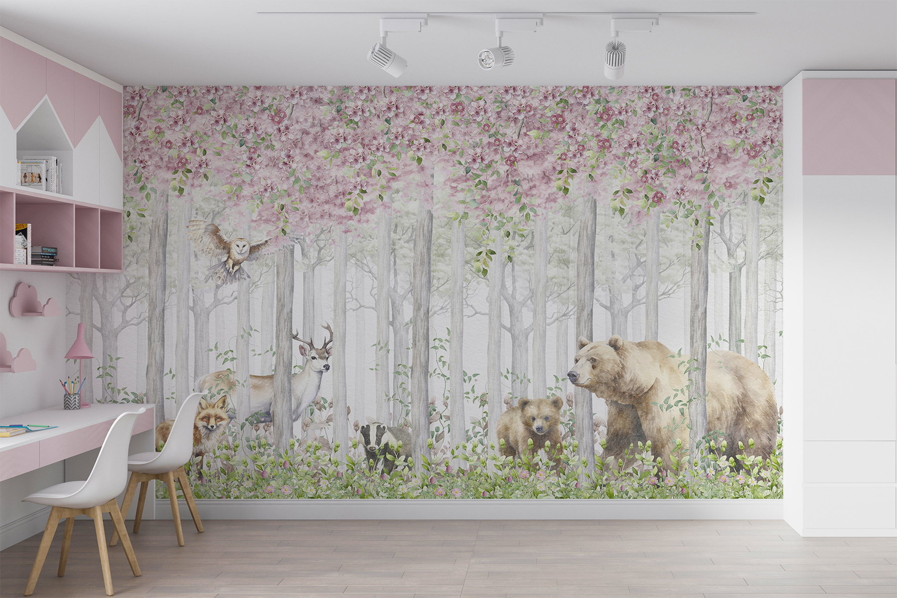 Wall Mural Photo Wallpaper Blooming forest with animals Nr. u97614 | Uwalls