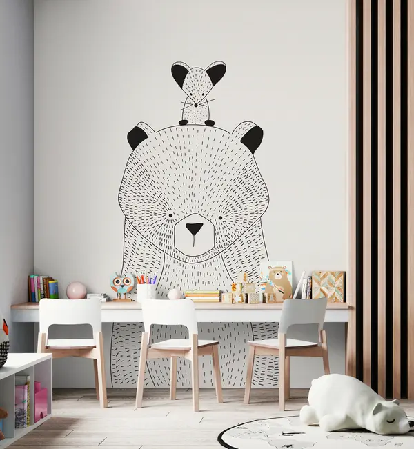 Wall Mural Photo Wallpaper A teddy bear with a mouse Nr. u98483 | Uwalls