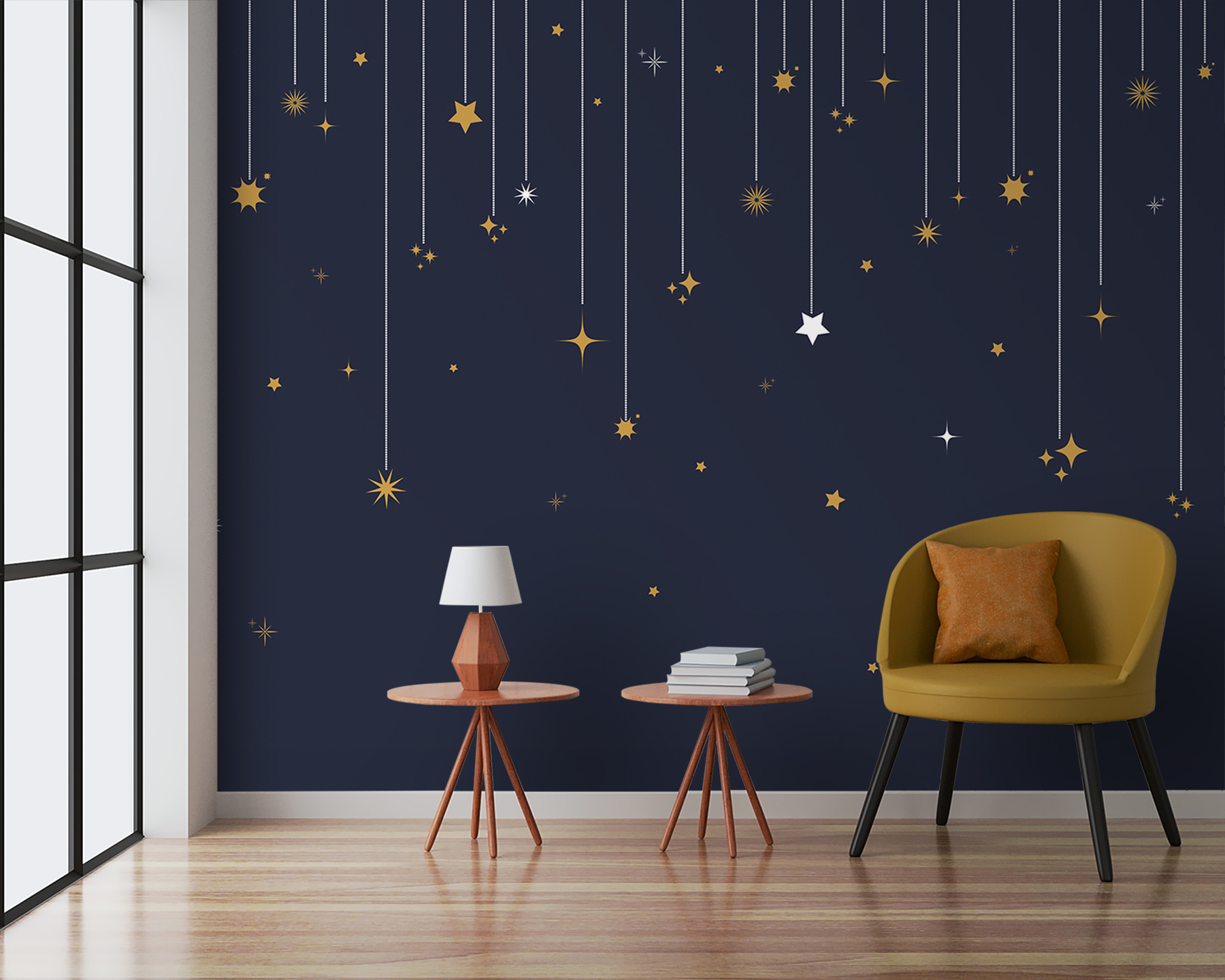 Wall Mural Photo Wallpaper Falling Stars in Gold and White colors ...