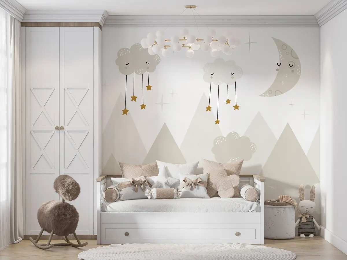 Wall Mural Photo Wallpaper Mountains, clouds and moon in Scandinavian ...