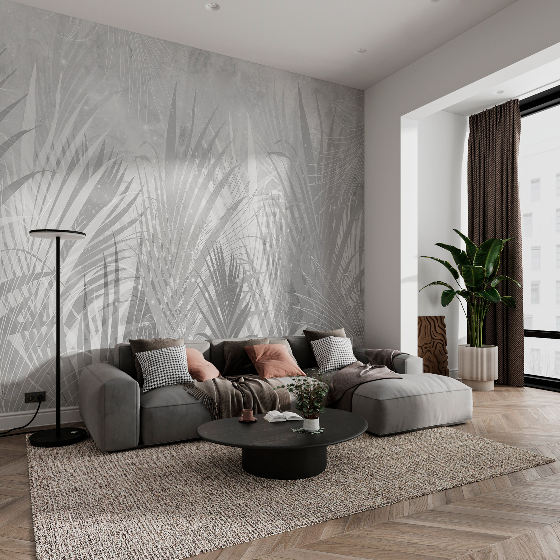 Wall murals Tropical trendy leaves in gray color nr. u98874v2 - ca ...