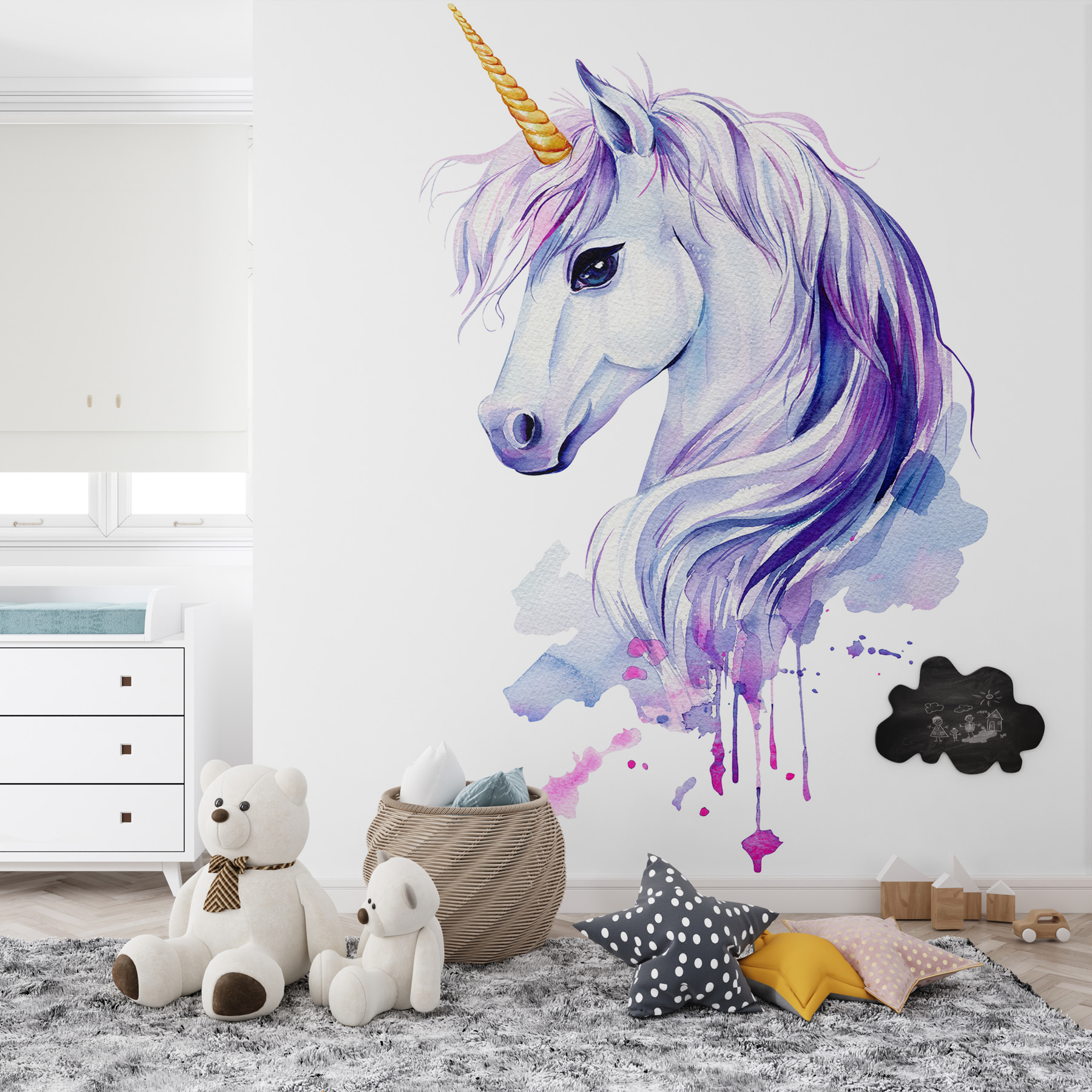 Wall Mural Photo Wallpaper Beautiful multi-colored unicorn, on a white ...