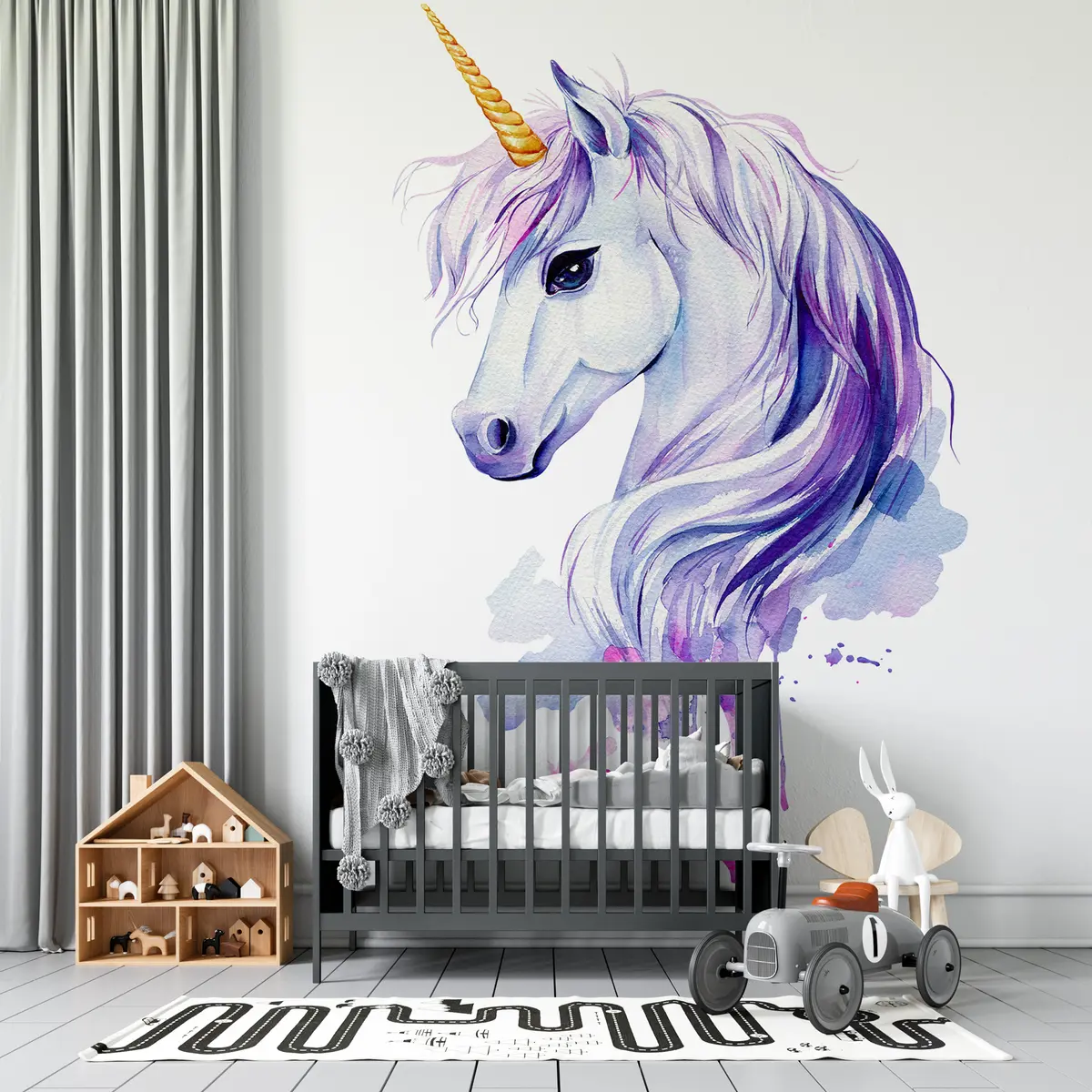 Wall Mural Photo Wallpaper Beautiful multi-colored unicorn, on a white ...