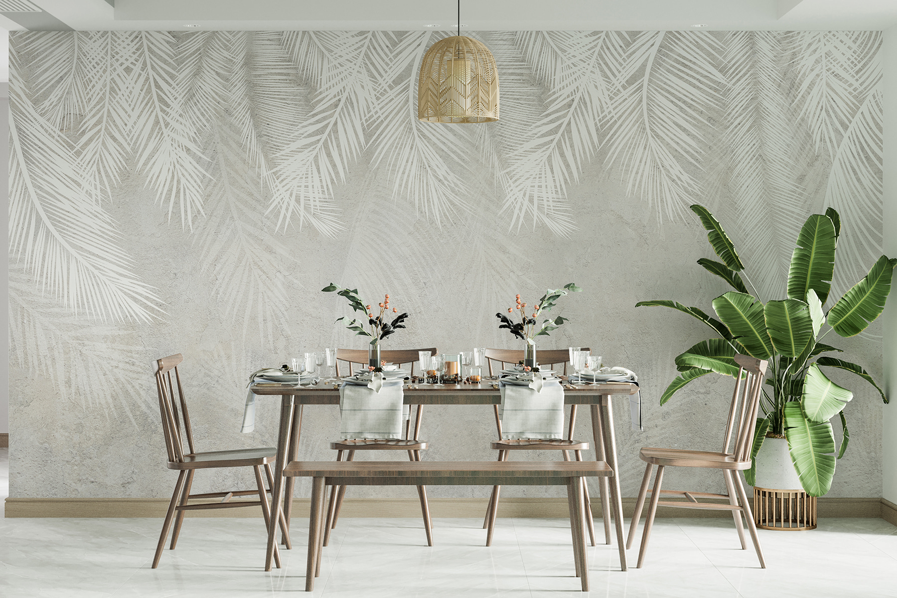 Wall Mural Photo Wallpaper White brittle palm leaves with a grunge ...