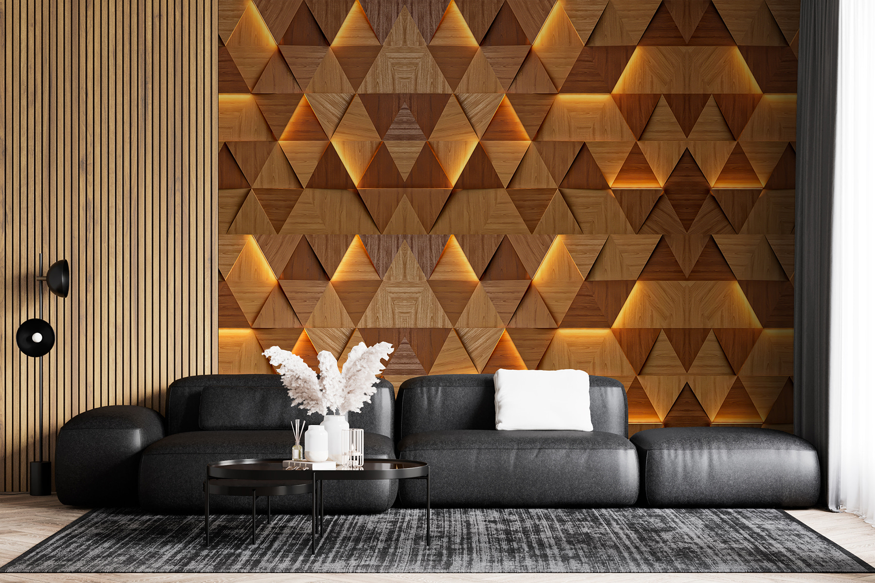 Wall Mural Photo Wallpaper Classic wooden triangles with 3D ...