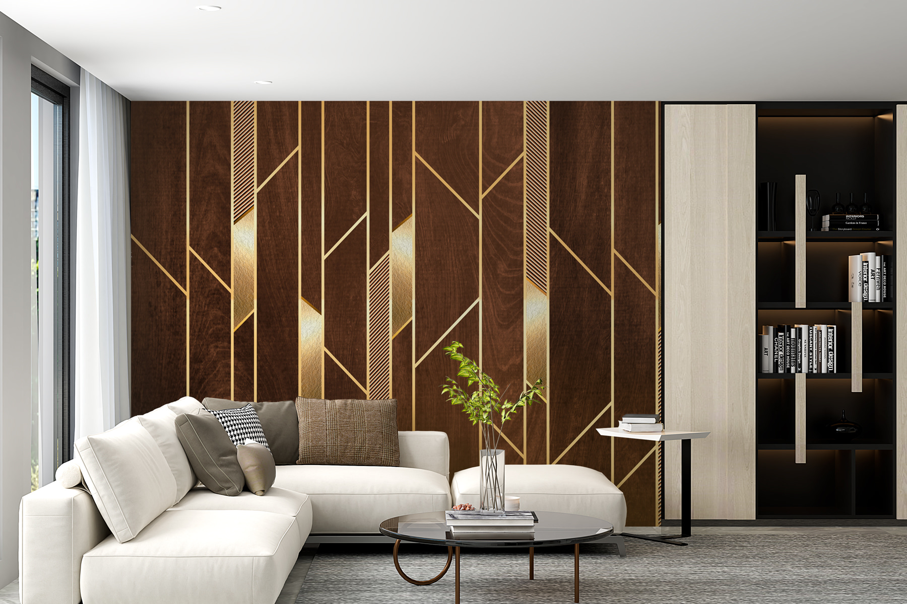 Wall Mural Photo Wallpaper Classic wooden panels with metal decorative ...